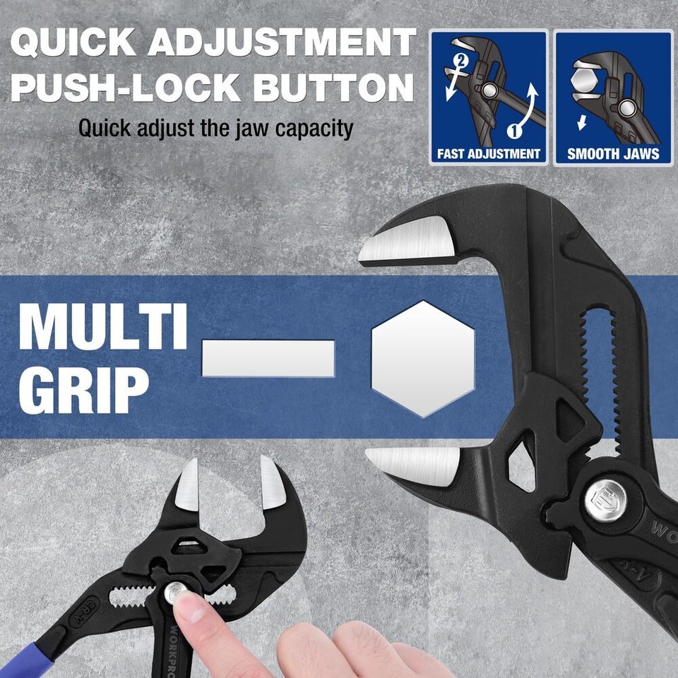 WORKPRO 10" Plier Wrench Adjustable Parallel Smooth Jaw Pliers CR-V ...