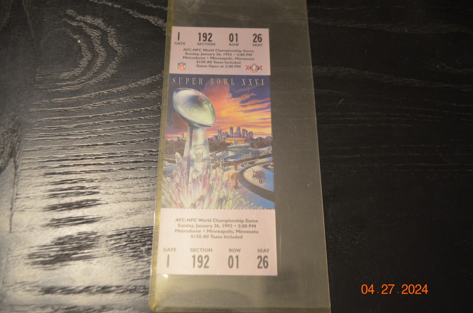 Super Bowl XXVI Full Ticket Replica 1992 MINNEAPOLIS METRODOME | eBay