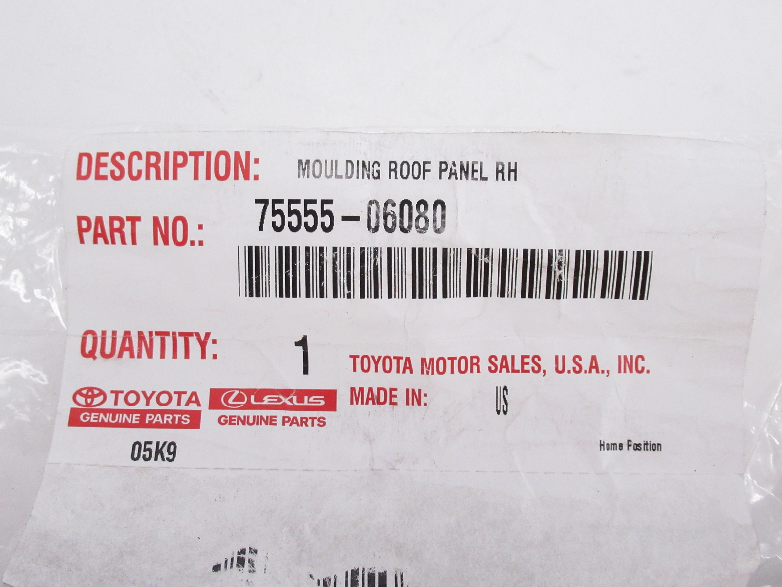 Genuine OEM Toyota 75555-06080 Passenger Center Drip Molding 2012-2017 ...