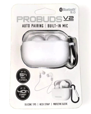 Probuds V2 Earbuds. Auto Pairing. Built-In Mic. Bluetooth. White Color ...