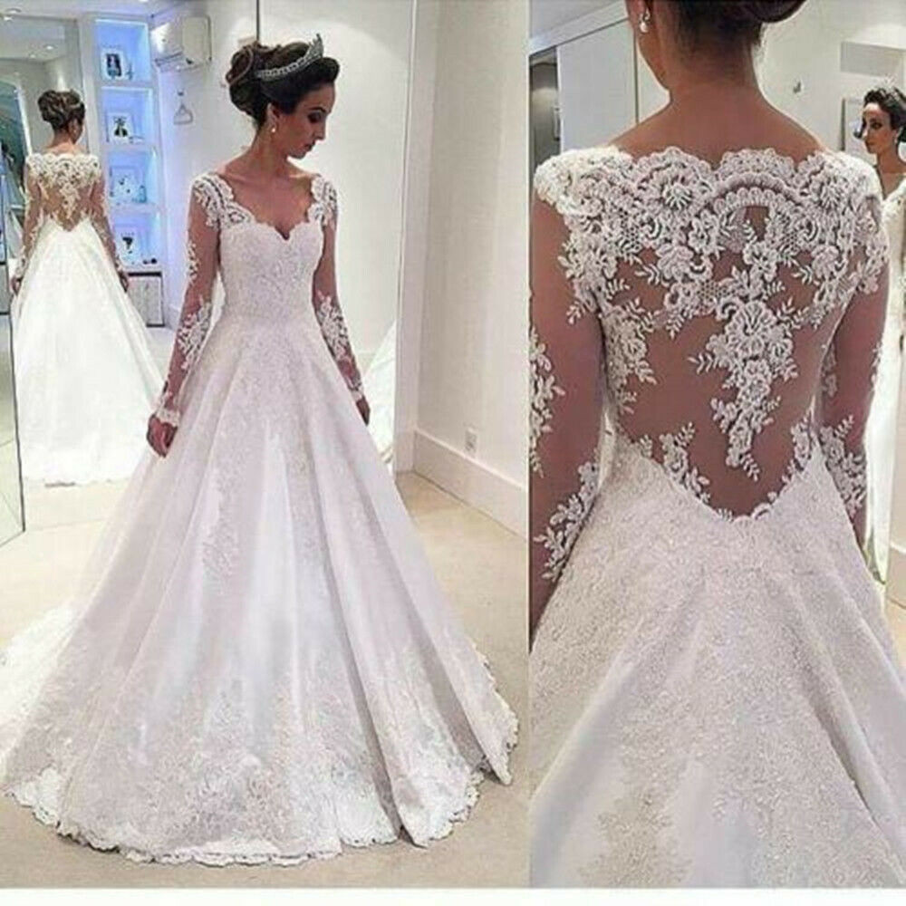 Sheer Lace Back Wedding Dresses