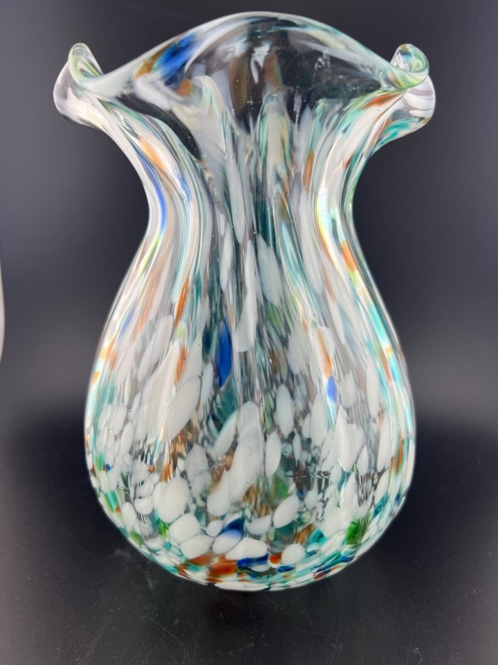 Stunning Hand Blown Glass Murano Style Vase with Brilliant Colors ...