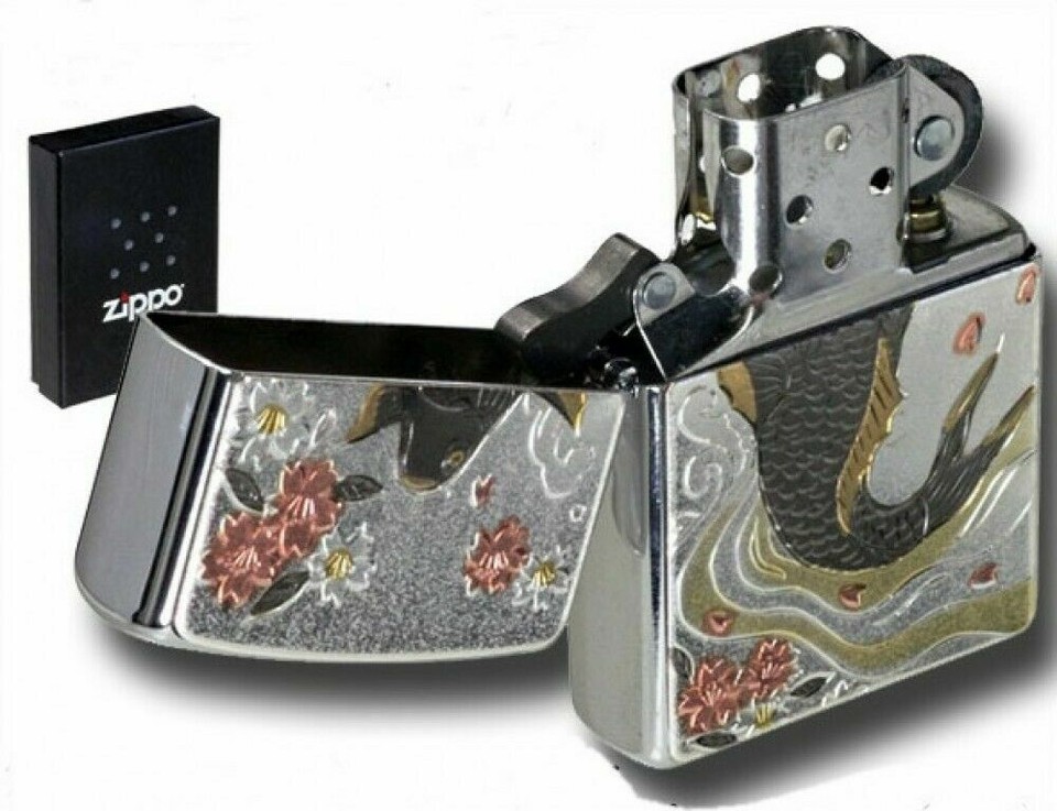 Zippo Japanese Carp Electroforming Oil Lighter Silver Brass Beautiful ...