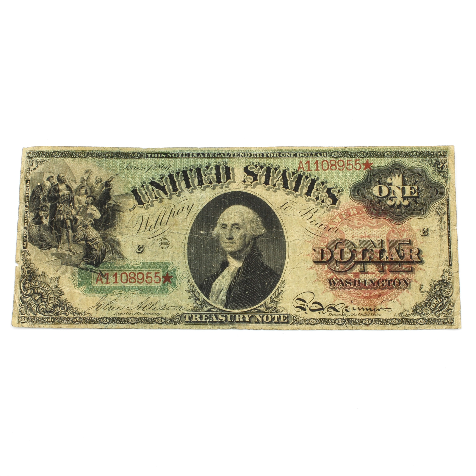 1869 $1 Rainbow Note United States Treasury Note Legal Tender No ...