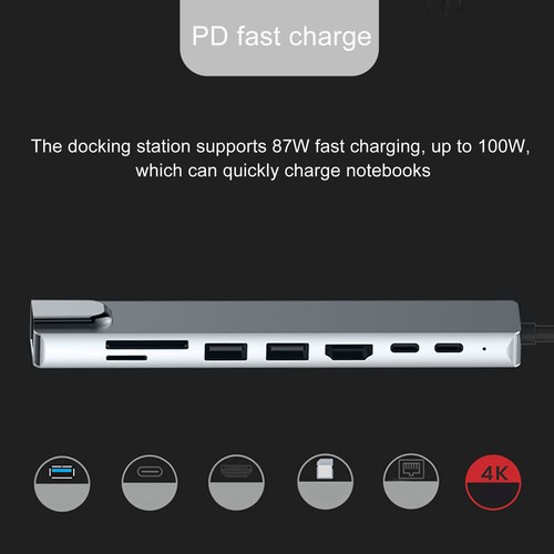 8 Ports Type C Hub USB3.0 PD RJ45 High Definition Multimedia Interface ...