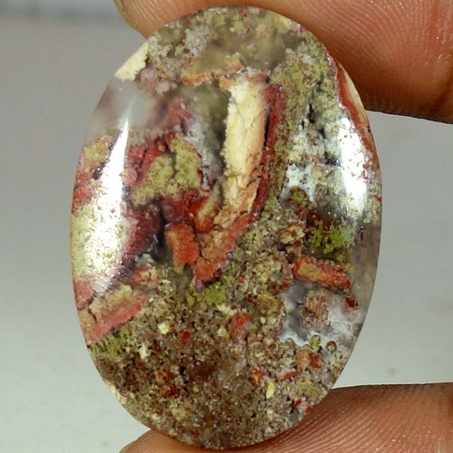 100% Natural Indonesia Moss Agate Oval Cab Gemstone 32.45Cts. 23x 33x ...