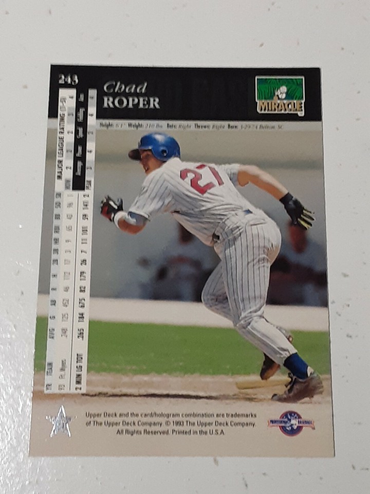 Chad Roper Minnesota Twins 1993 Upper Deck Autograph Card #243 READ ...