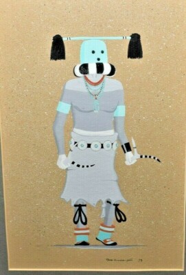 Vintage Soe-Kuwa-Pin Robert Montoya Painting Kachina Framed San Juan ...