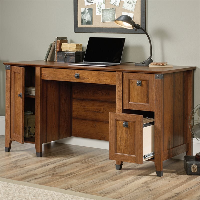 Sauder Carson Forge Engineered Wood Computer Desk in Washington Cherry ...