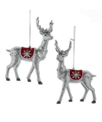 Set of 2 SILVER & RED DEER Christmas Ornaments, by Kurt Adler | eBay