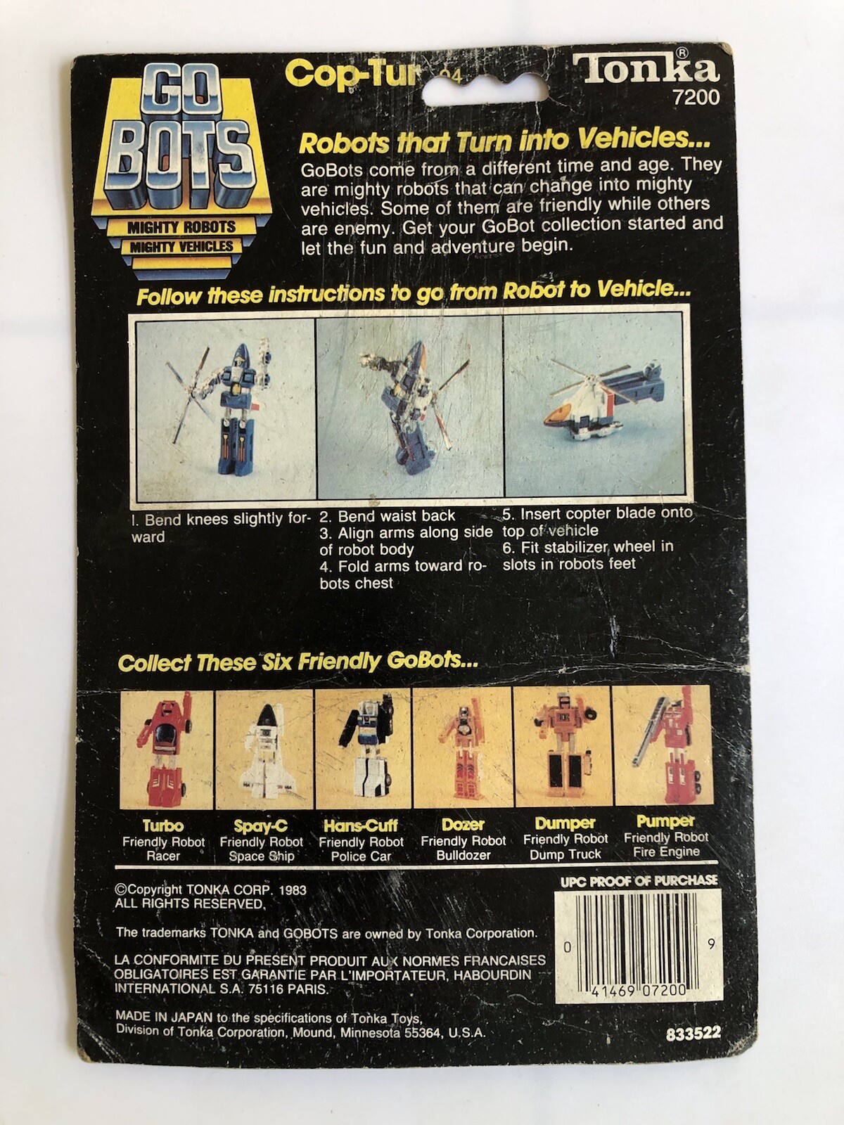 *CARDBACK ONLY* For 1983 Vintage GOBOTS COP TUR HELICOPTER TONKA Action ...