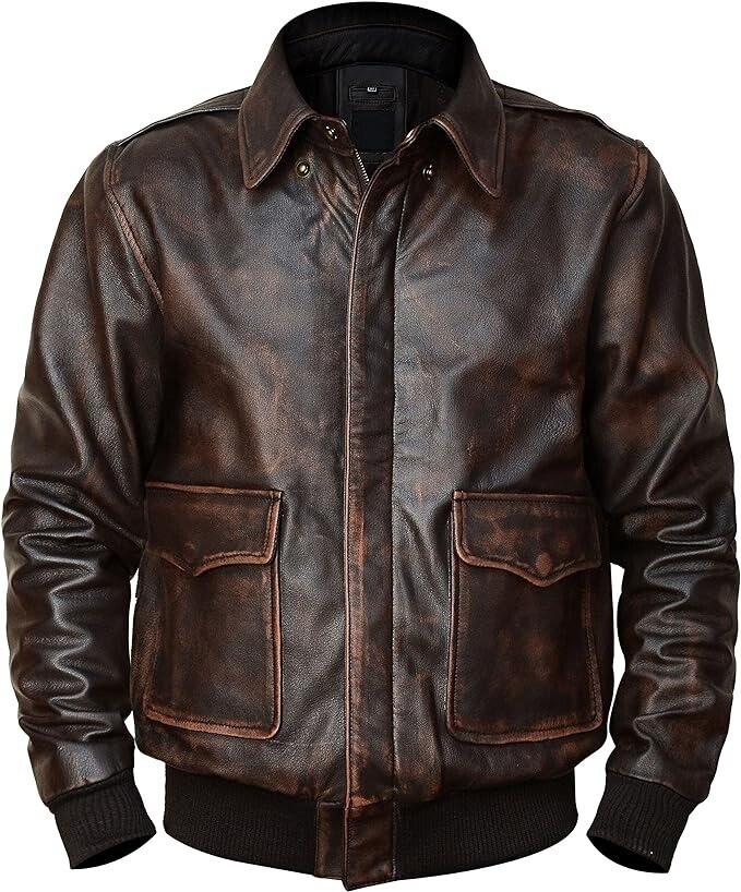 Mens Distressed WWII Cockpit Pilot RAF Military A2 Leather Bomber ...