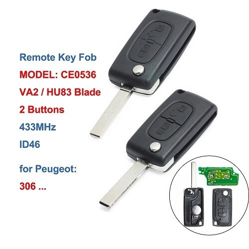 Flip Remote Car Key Fob 2 Buttons 433MHz ID46 Chip for Citroen HU83 ...