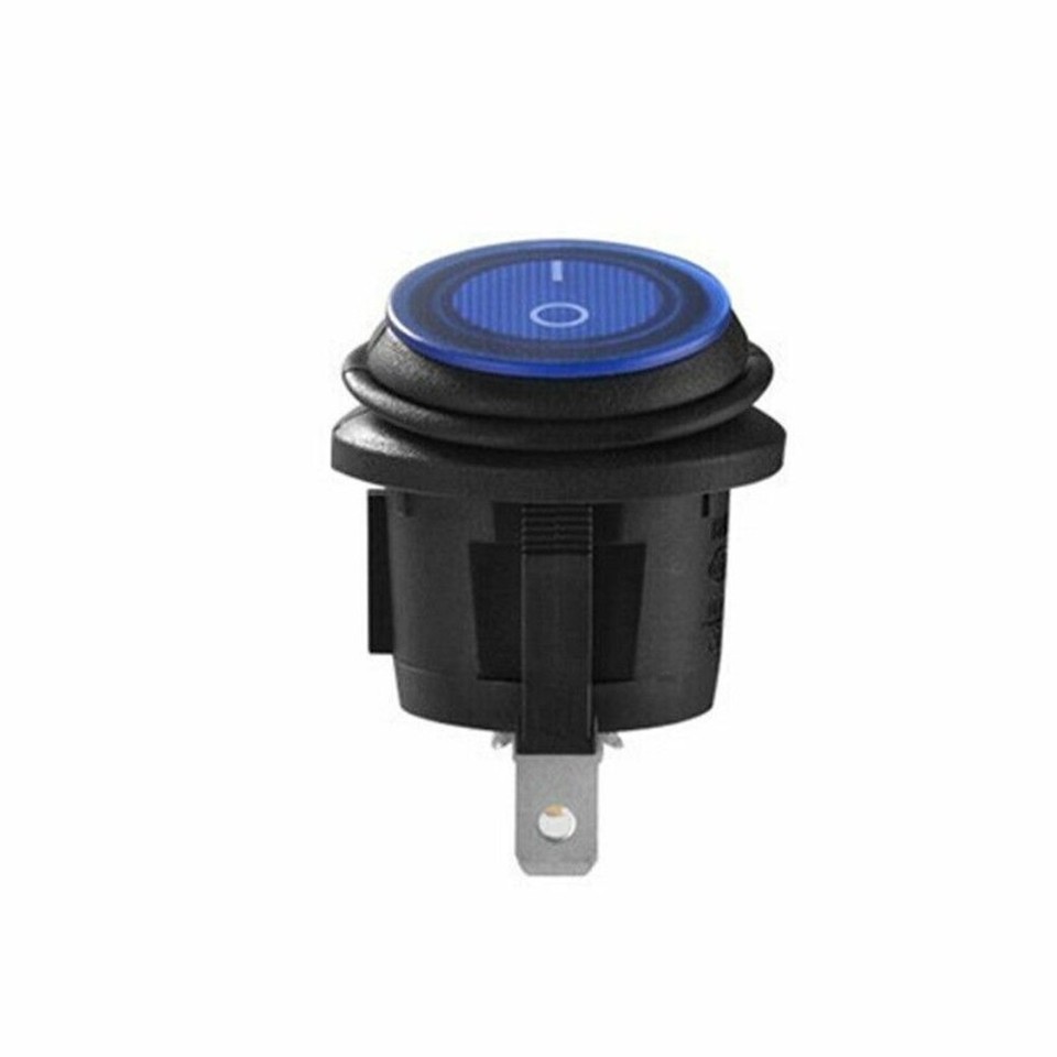 5Pcs 2 Pins ON-OFF Blue LED Round Switch Rocker Waterproof Boat SPST ...