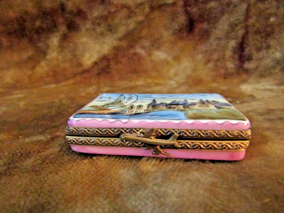 Rochard Limoges Peint Main Paris Postage Stamp & Village Scene/Airplane ...