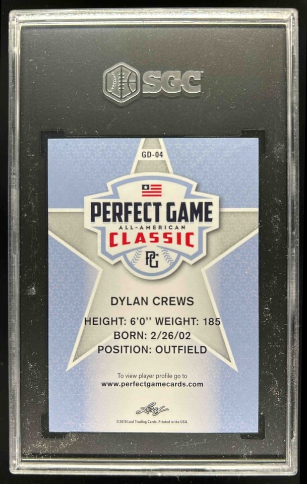2019 Leaf Perfect Game Dylan Crews All-American Gameday Classic #GD-04 ...