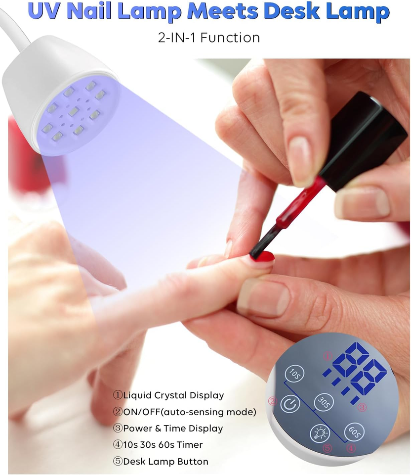 UV LED Nail Lamp - Gooseneck UV Light for Gel Nails Cordless USB 27W ...