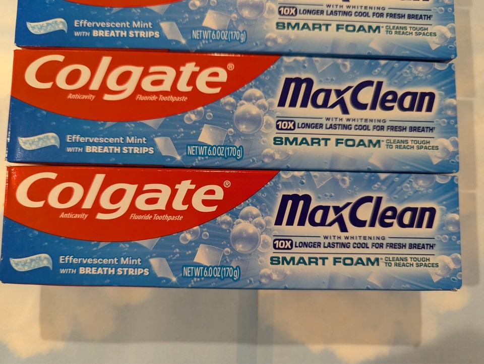 LOT (6) COLGATE MAX CLEAN WHITENING SMARTFOAM TOOTHPASTE EFFERVESCENT ...