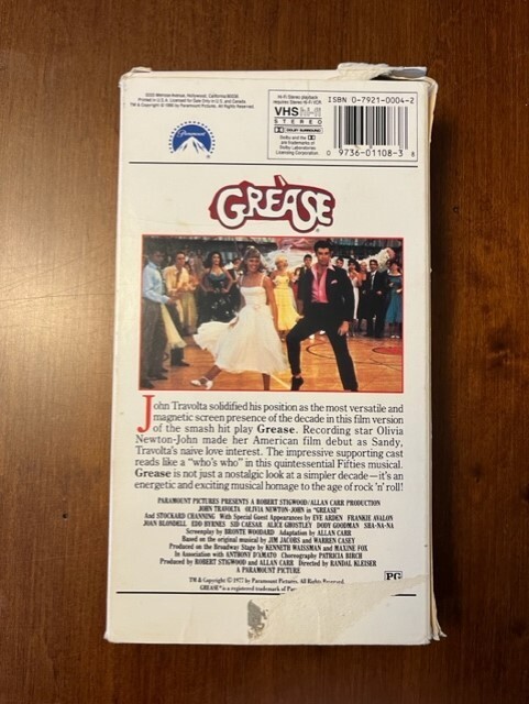 Grease VHS 1990 John Travolta Olivia Newton-John | eBay