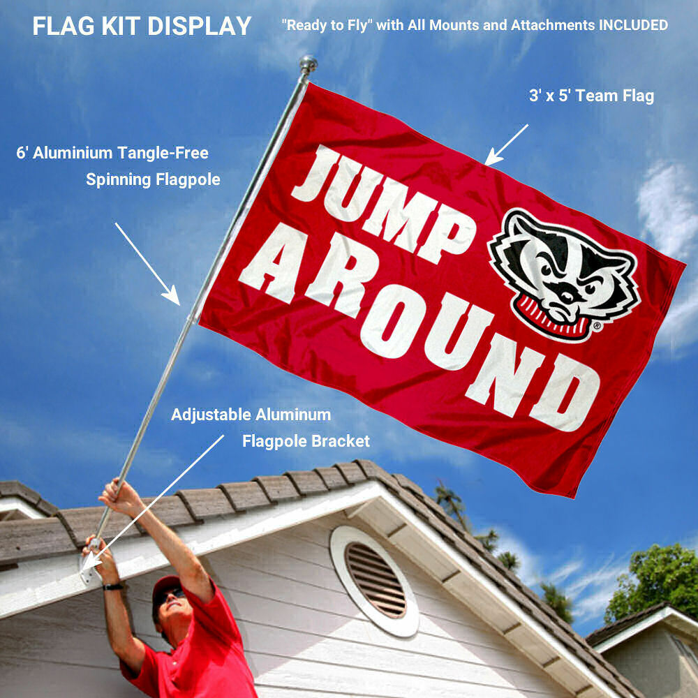 Wisconsin Badgers Jump Around Flag Pole and Bracket Gift Set Package | eBay