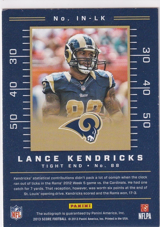 LANCE KENDRICKS 2013 Score Inscriptions #57 INLK Rams | eBay