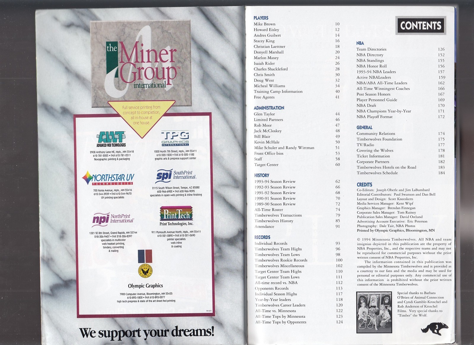 Vintage Minnesota Timberwolves 1994-95 NBA Media Guide | eBay