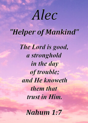 Alec "Helper of Mankind" Keepsake Name Meaning Card with Bible Verse | eBay