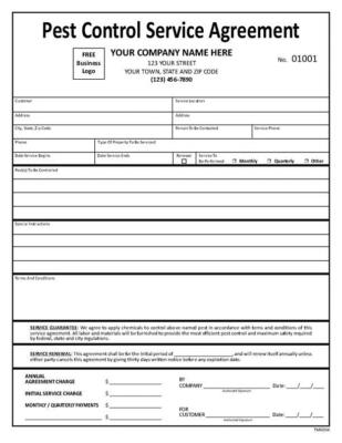 1000 Pest Bug Termite Control Agreement / 2 Part Carbonless / 8.5 x 11 ...