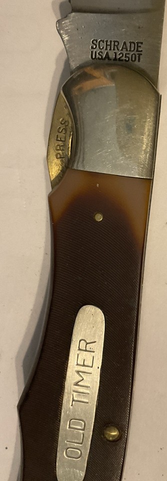 Vintage SCHRADE U.S.A. 1250T OLD TIMER FOLDING KNIFE w LEATHER SHEATH ...