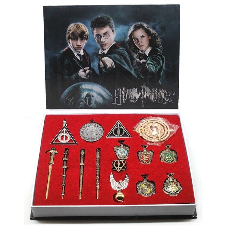 15pc Harry Potter Collect Box Magic Wand Badge Necklace Set Dumbledore ...