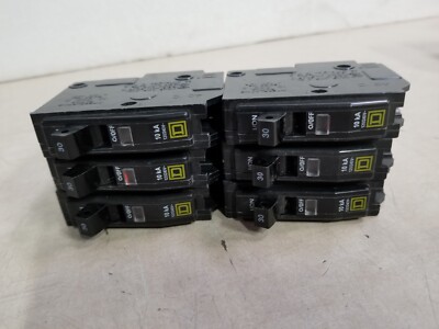 Lot of 6 - Square D QO130 1 Pole 30 Amp 120 240V Type QO Plug In ...
