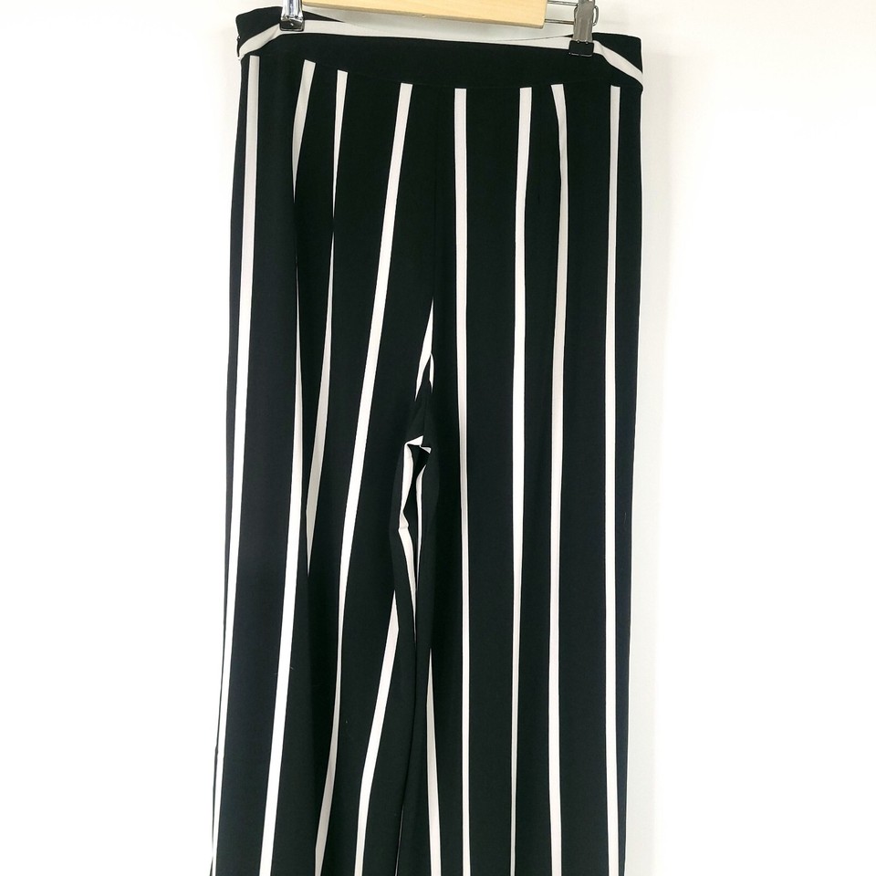 Who What Wear Womens Pants 10 Wide Leg Pallazo Black White Stripe ...