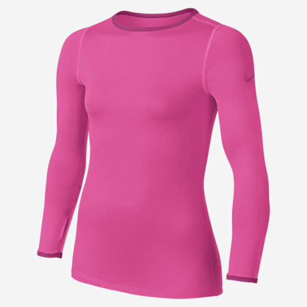 Girls Nike Pro HYPERWARM DRI-FIT Fitted 3.0 Crew Top Pink Base Layer ...