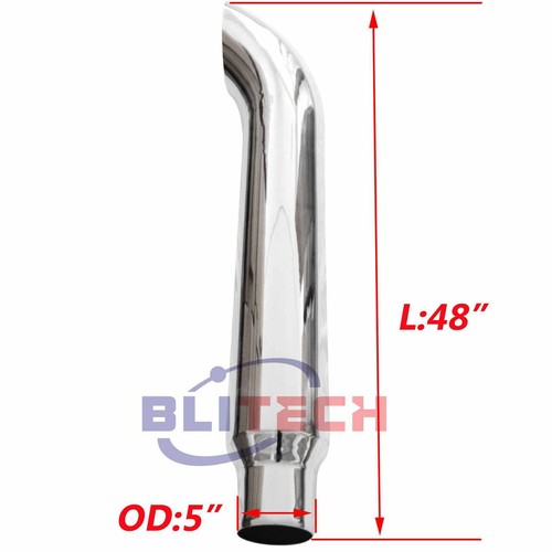 Chrome 7"-5"OD Tube Semi Truck Tailpipe 48" inch Curved Exhaust Stack ...
