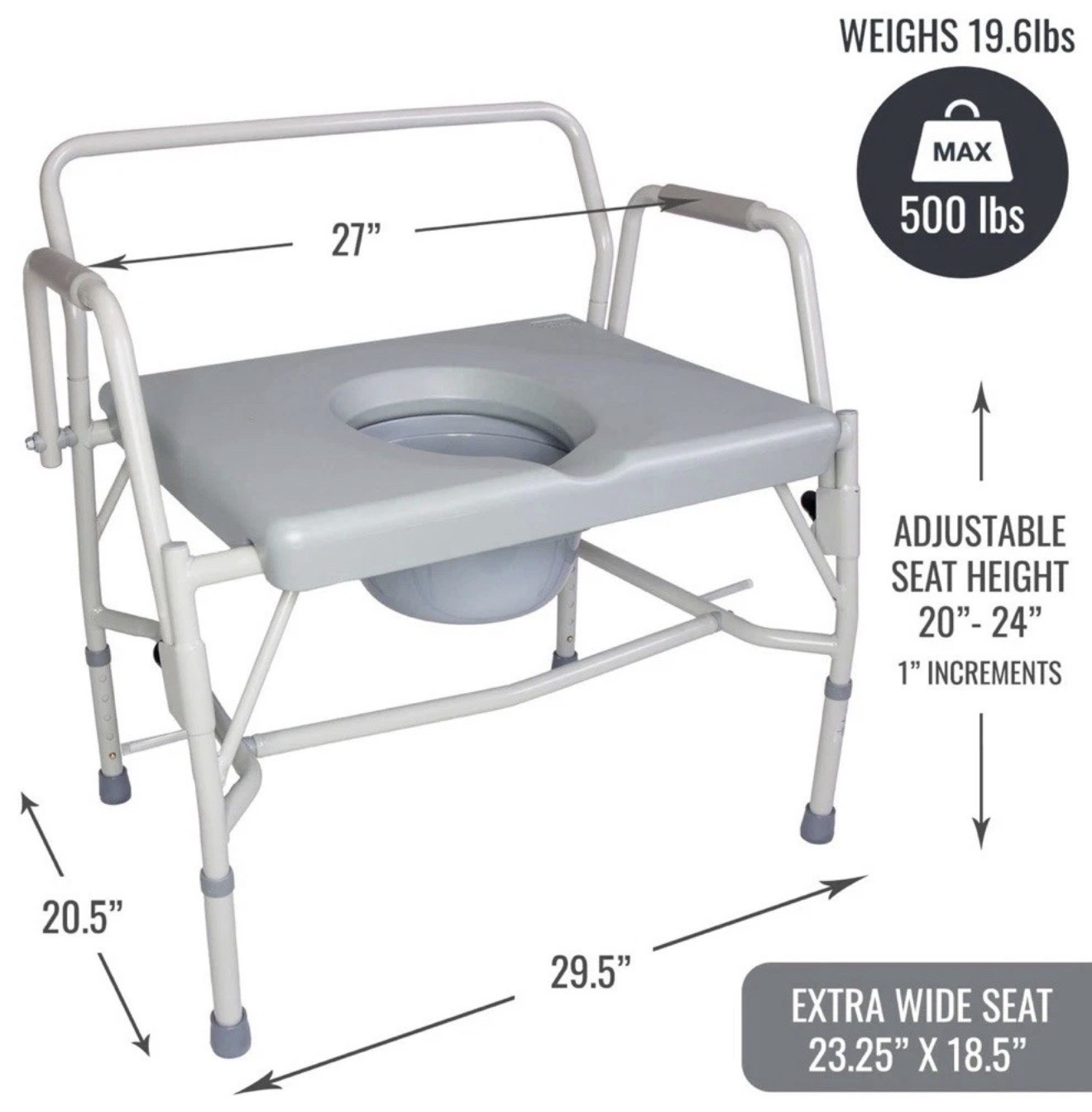 DMI Drop Arm Portable Toilet Commode, Extra-Wide Seat, Holds 500 Lbs ...