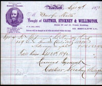 Castner Stickney & Wellington Gen. Burnside Colliery Coal 1872 Letter ...
