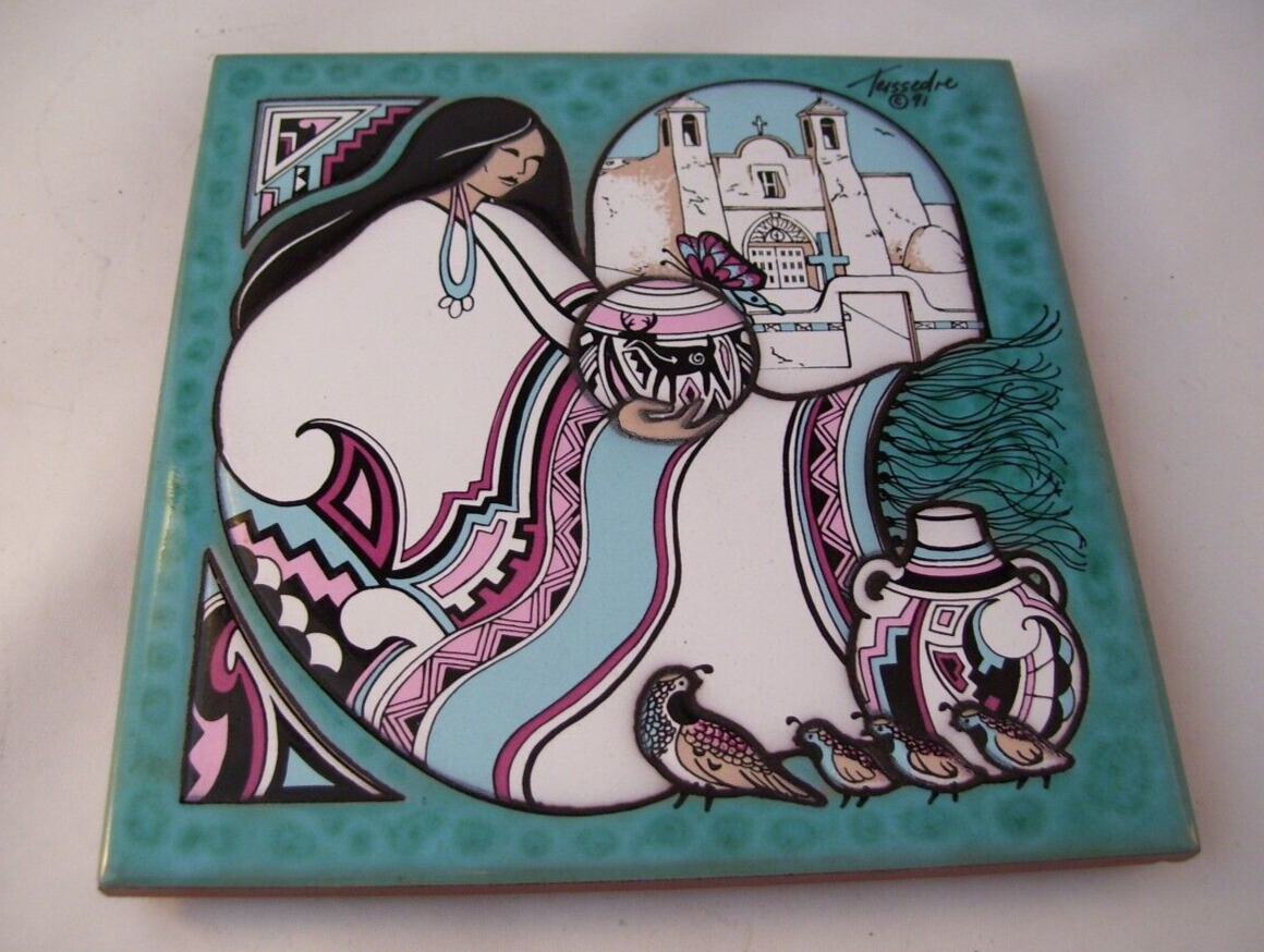 Cleo Teissedre Ceramic Tile Art Trivet Tea Tile SW Native American ...