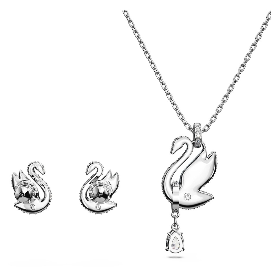 Swarovski Swan Necklace and Earrings Set, Swan, Blue, Rhodium Plated ...