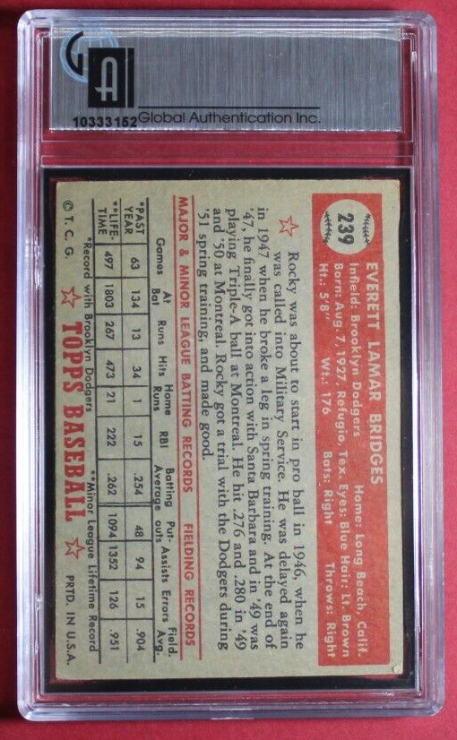 1952 TOPPS ROCKY BRIDGES #239 GAI 4 VG-EX BROOKLYN DODGERS | eBay
