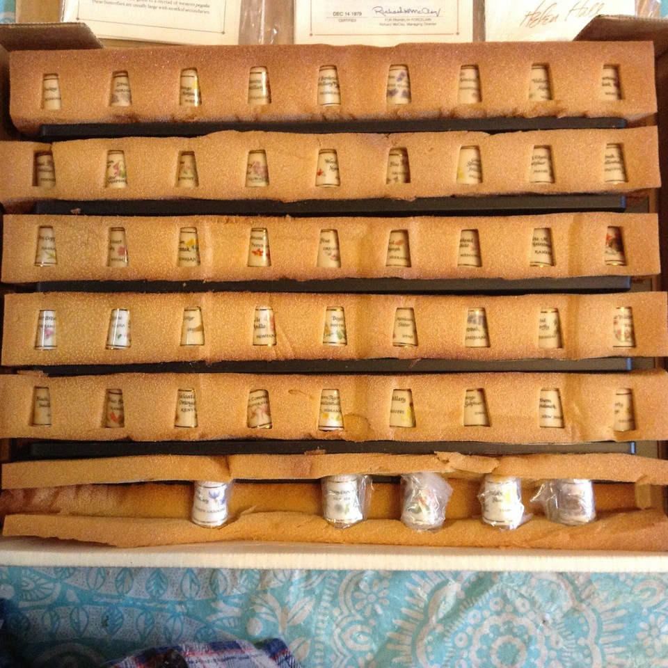 FRANKLIN MINT Porcelain THIMBLES 50 STATES BUTTERFLIES State Flowers ...