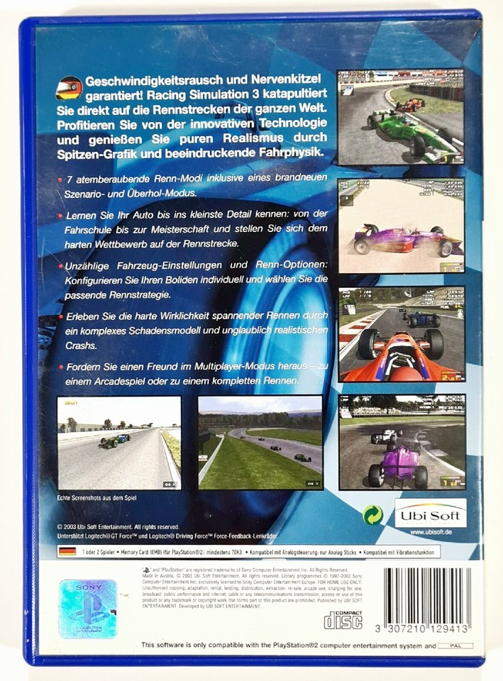 Playstation 2 Racing Game RS3 Racing Simulation 3 German Formula One/F1 ...
