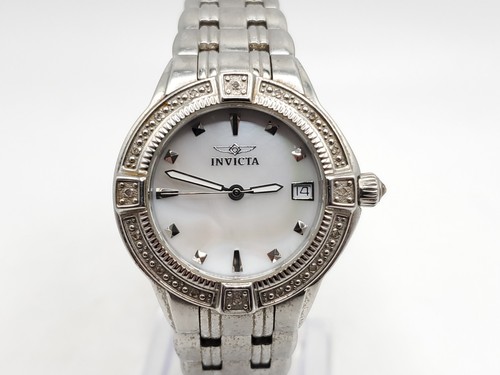 Invicta Trinite Quartz Womens Watch New Battery MOP Date Dial Silver ...
