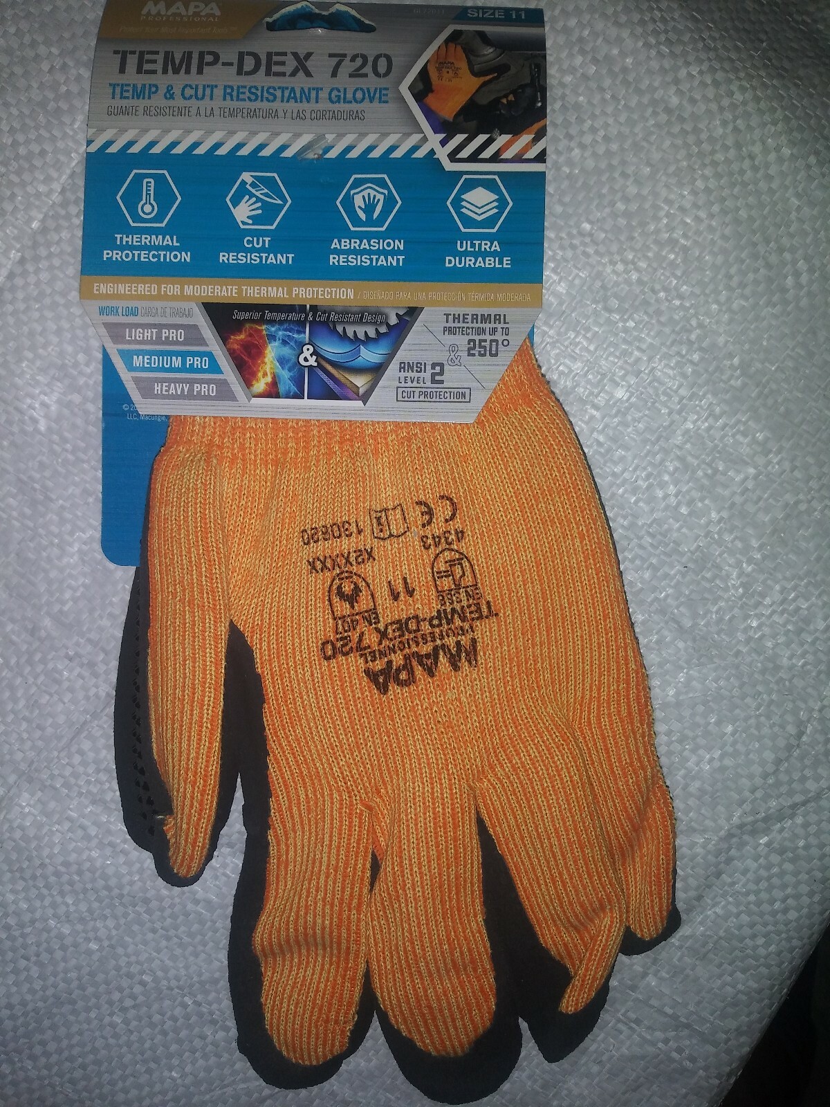 Mapa Temp-Dex 720 Nitrite Gloves, 10-1/4 Length, Size 11, Orange ...