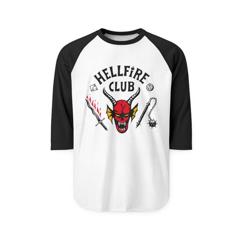 Unisex Retro Hellfire Club Baseball Tee Red Demon Graphic 3/4 Slevee ...
