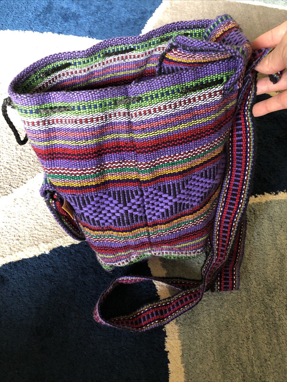 Artesanias Mr. Pinzon Mexico Woven Drawstring Boho Hippie Bag Rasta ...