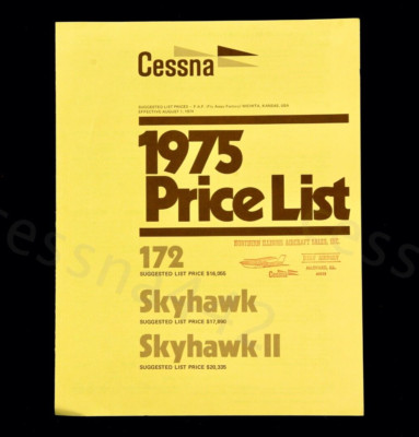 CESSNA Vintage 1975 172 Skyhawk II Factory Price List Rare OEM ...
