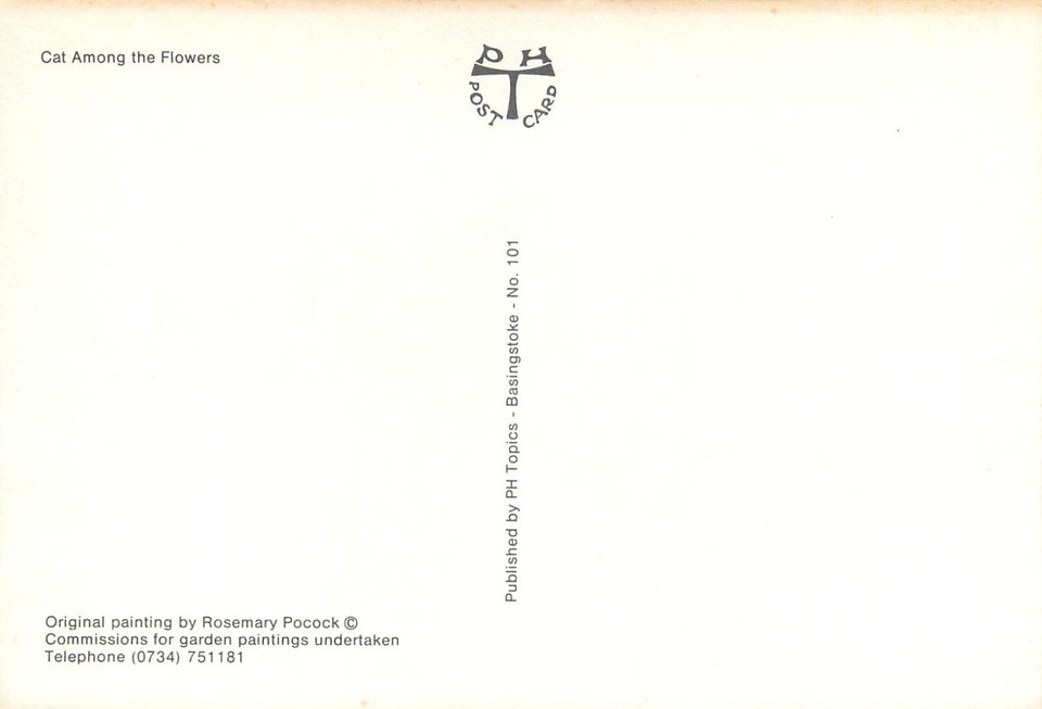 Cat Among the Flowers by Rosemary Pocock postcard | eBay