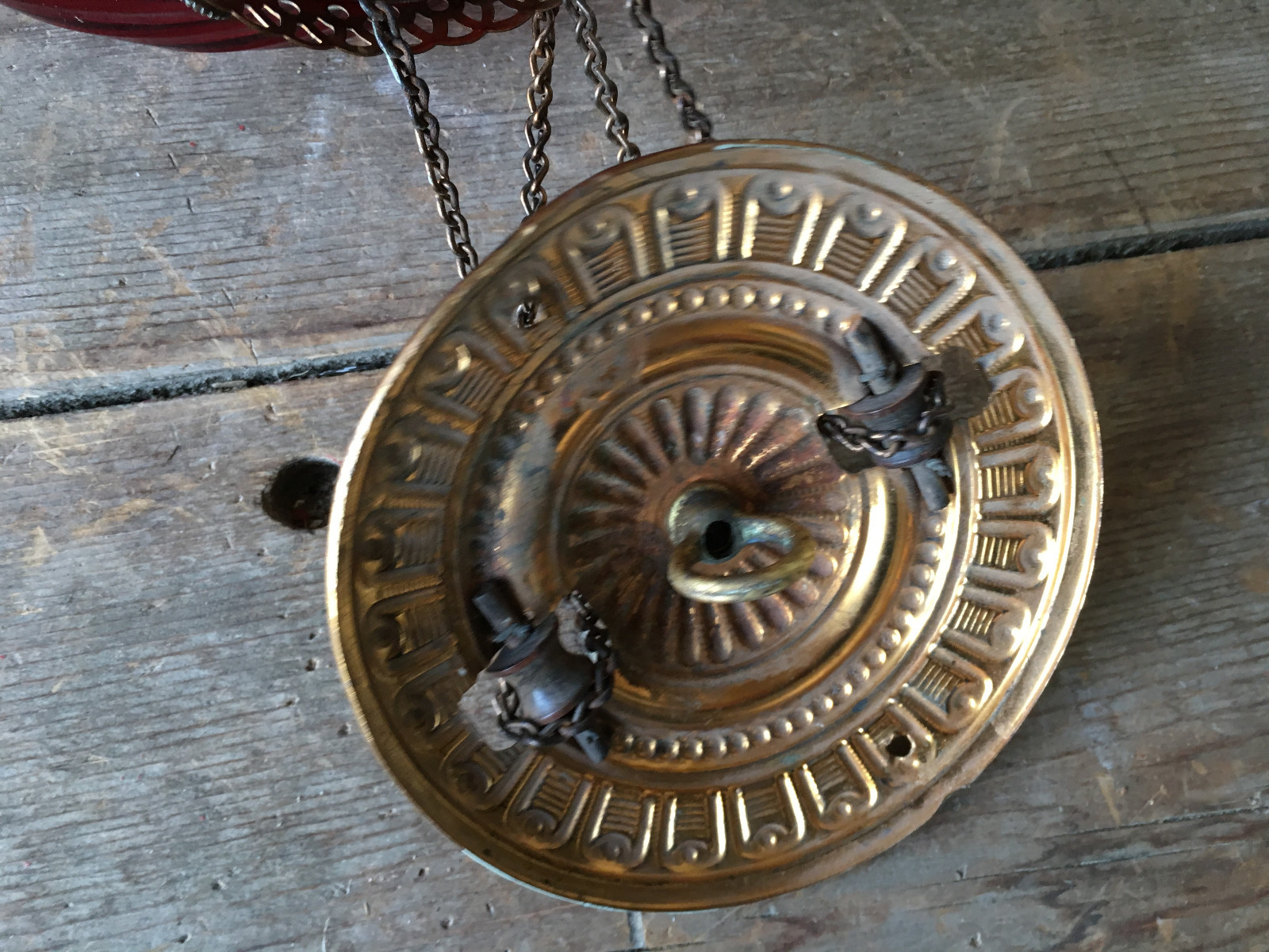 Antique Cranberry Glass Swirl Pull Down Oil Lamp Chains Parlor Hanging ...