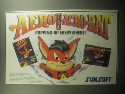 1993 Sunsoft Aero the Acro-Bat Video Game Advertisement - Popping-up ...