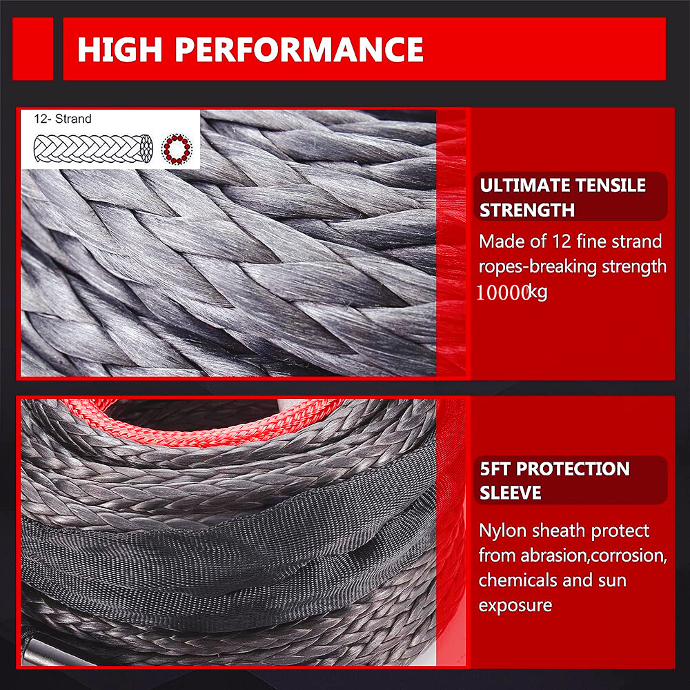 3/8"x100ft Synthetic Winch Rope 22046lbs Recovery Cable Winch Line ...